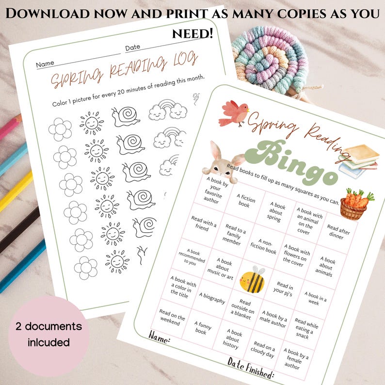 Spring Reading Log and Bingo Sheet Bundle, Homeschool Reading Activity ...