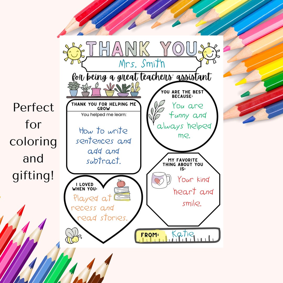 Teacher Appreciation Week Thank You Printable for Teachers' Assistant ...
