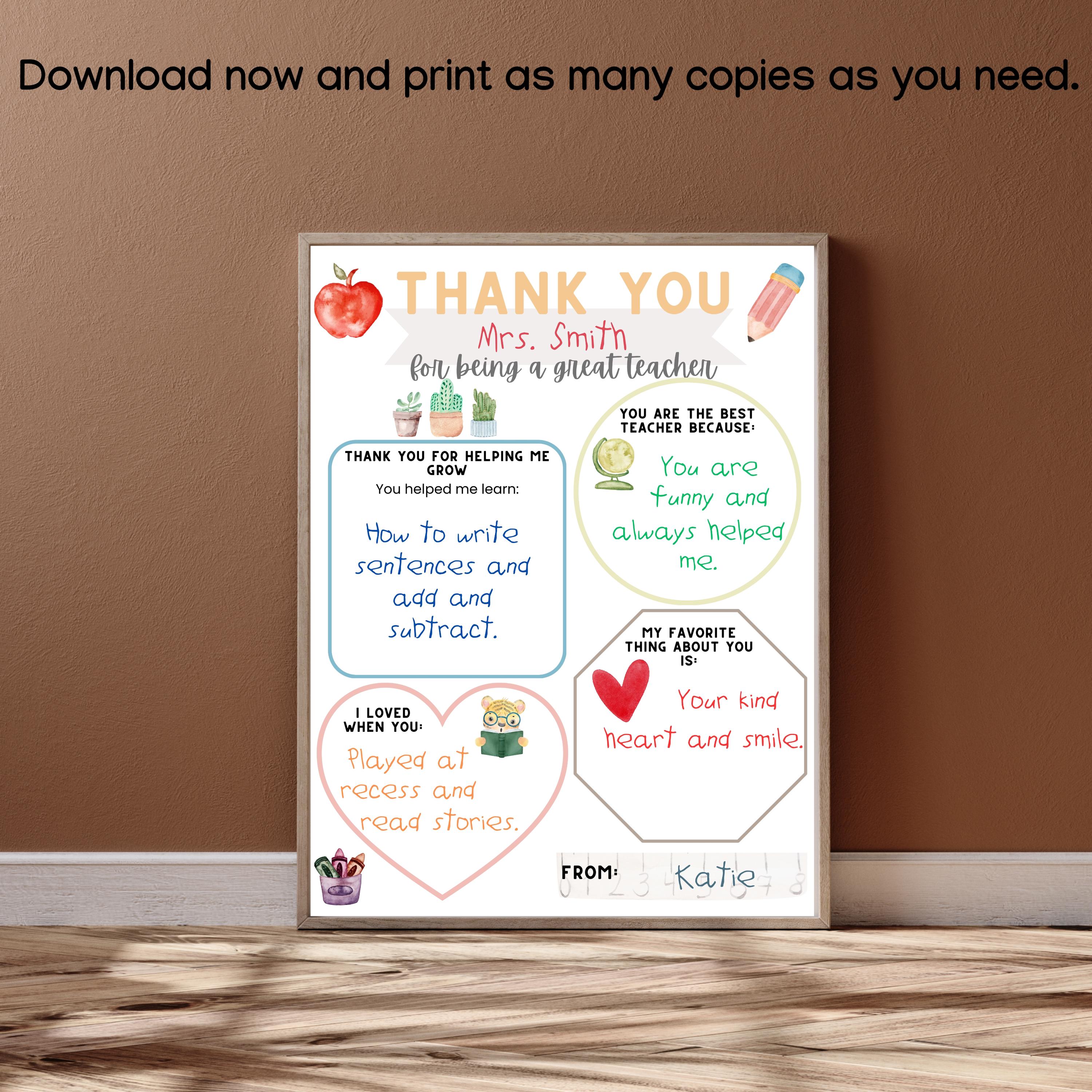 Teacher Appreciation Thank You Card Printable, Teacher Appreciation ...