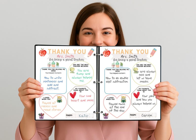 Teacher Thank You Book From Whole Class, Fill-in-the-blank, End of Year ...