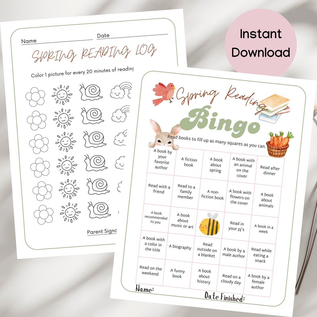 Spring Reading Log and Bingo Sheet Bundle, Homeschool Reading Activity ...