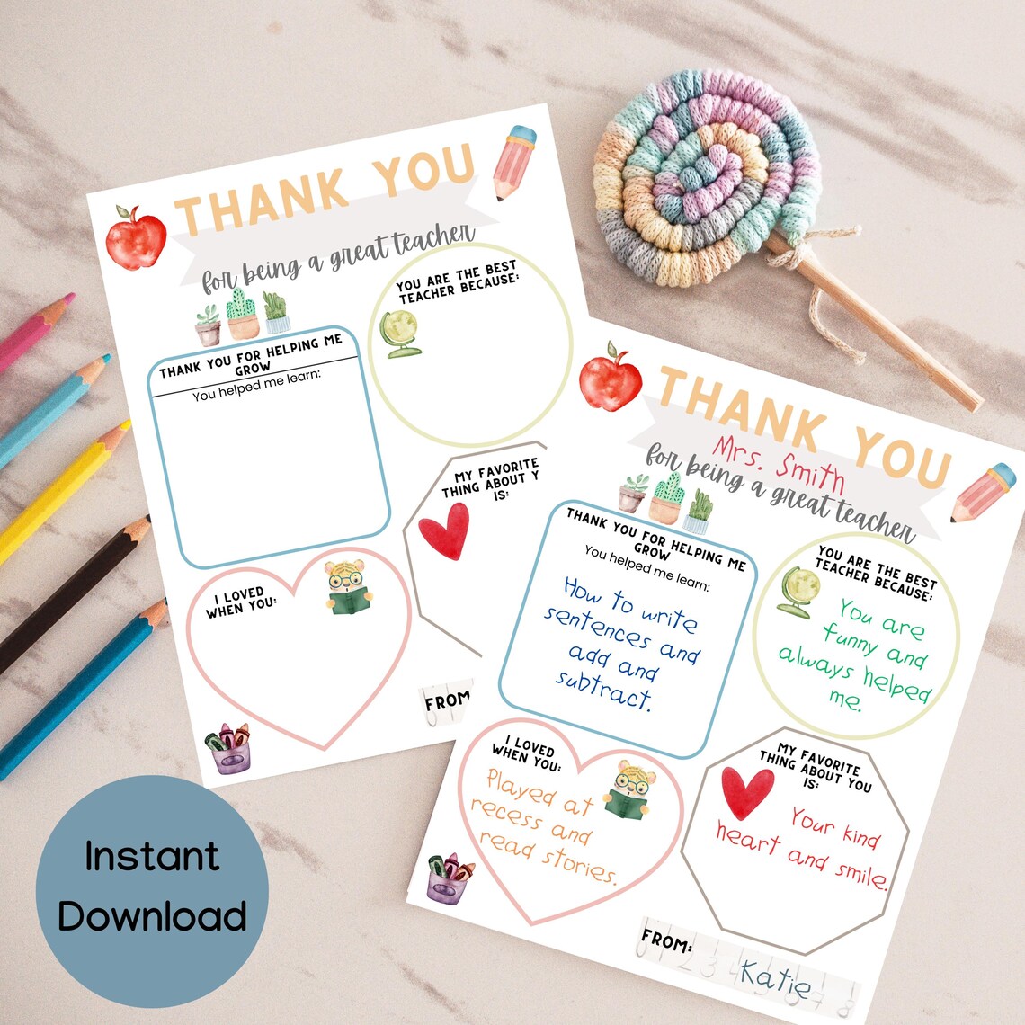 Teacher Appreciation Thank You Card Printable, Teacher Appreciation ...