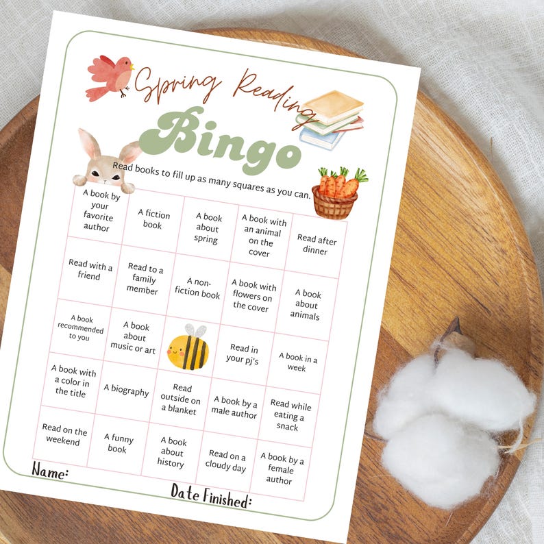 Spring Reading Log and Bingo Sheet Bundle, Homeschool Reading Activity ...