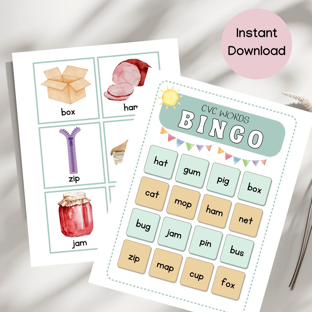CVC Word Bingo Bundle for Kids, Homeschool Activity Sheets, Summer ...