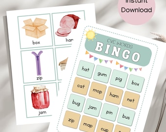CVC Words Bingo, CVC Bingo, Printable Bingo Cards, Bingo Game Download ...