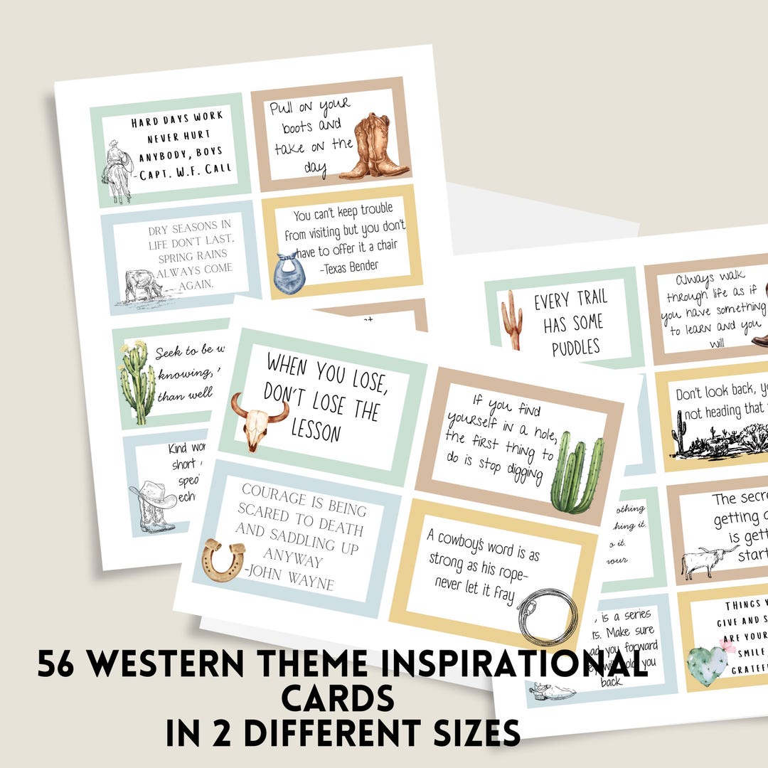 Western Theme Affirmation Cards: Cowboy Quotes, Motivational Notecards ...