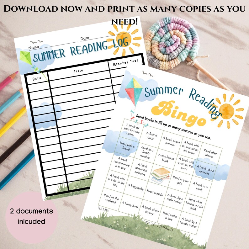 Summer Bingo Sheet and Reading Log for Kids, Homeschool Reading ...