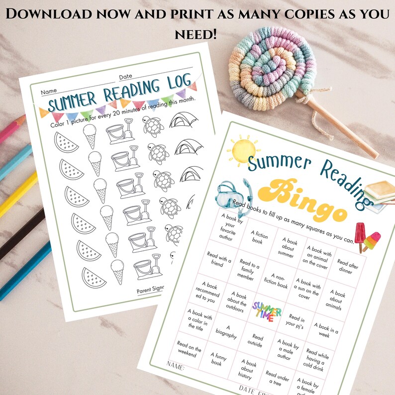 Summer Reading Log and Bingo Sheet Bundle, Homeschool Reading Activity ...