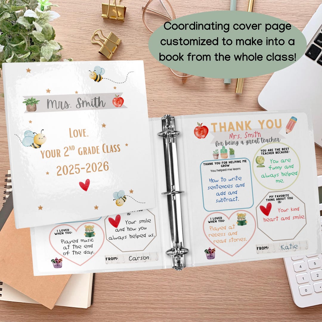 Teacher Thank You Book From Whole Class, Fill-in-the-blank, End of Year ...