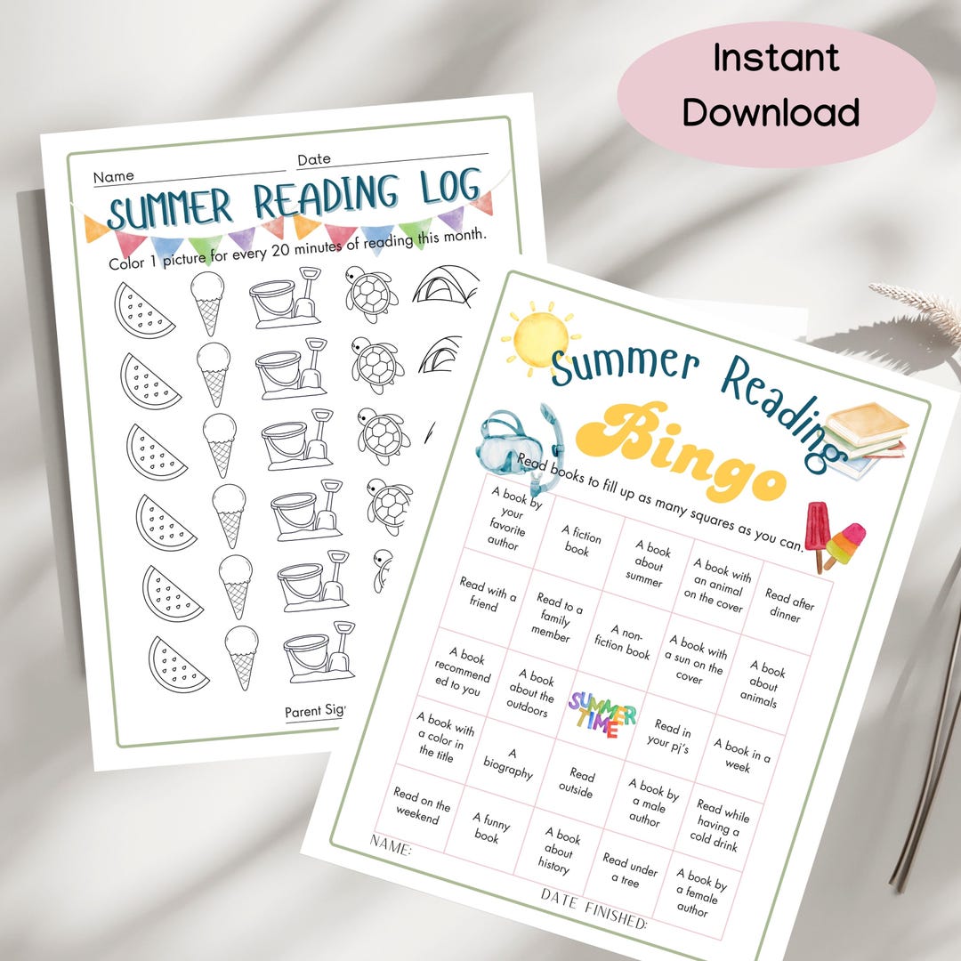 Summer Reading Log and Bingo Sheet Bundle, Homeschool Reading Activity ...