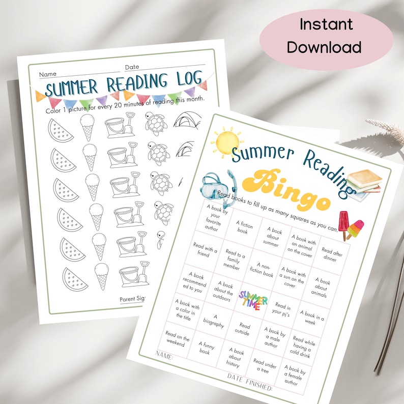Summer Reading Log and Bingo Sheet Bundle, Homeschool Reading Activity ...