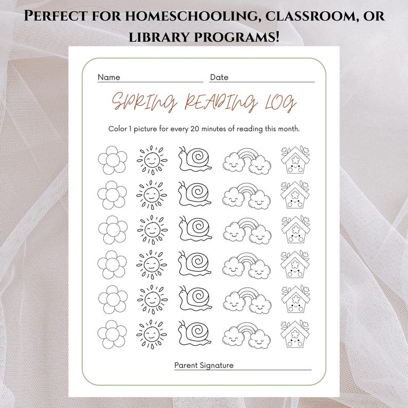 Spring Reading Log and Bingo Sheet Bundle, Homeschool Reading Activity ...