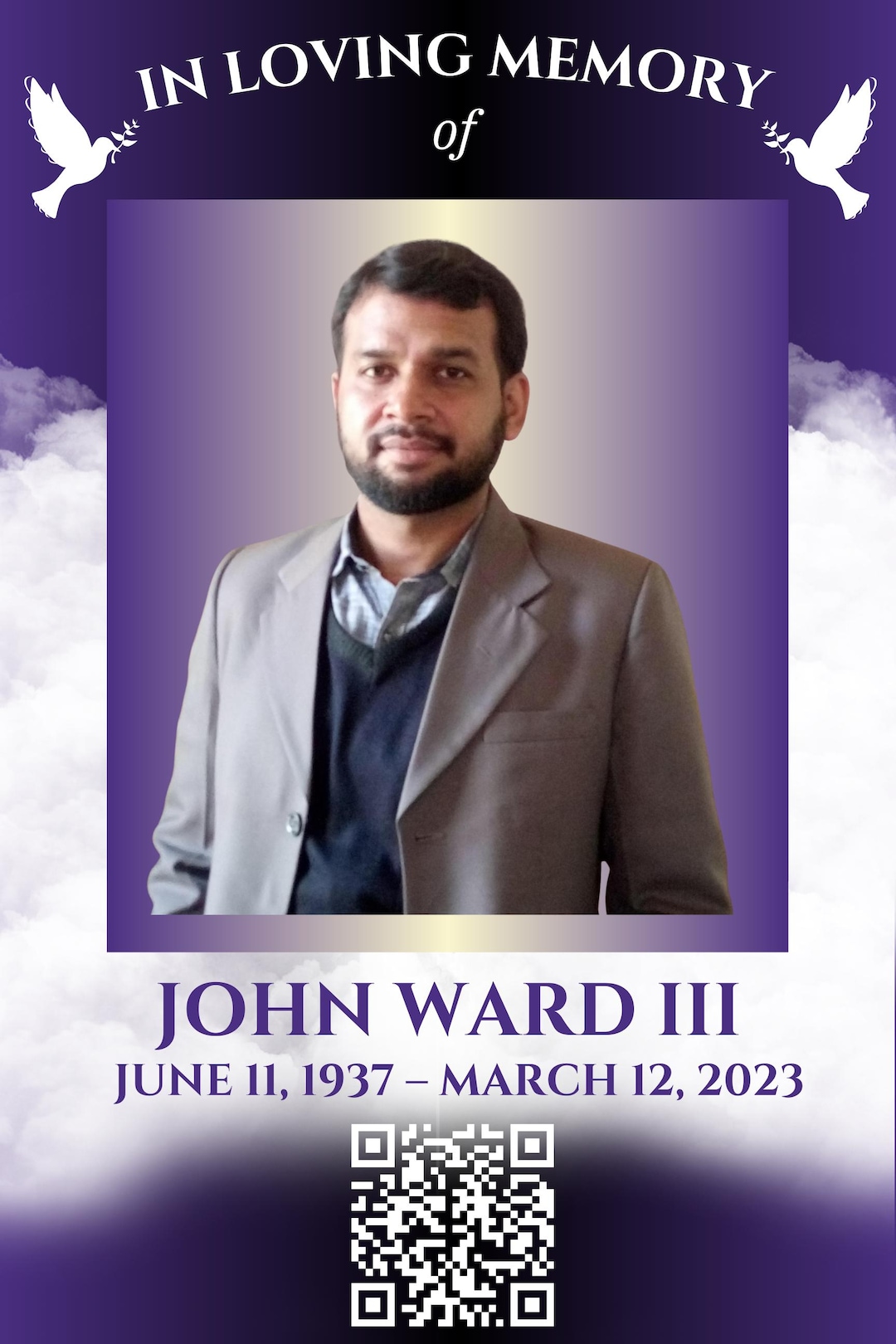 Memorial Poster Template, Photo & QR Code, Editable Funeral Poster ...
