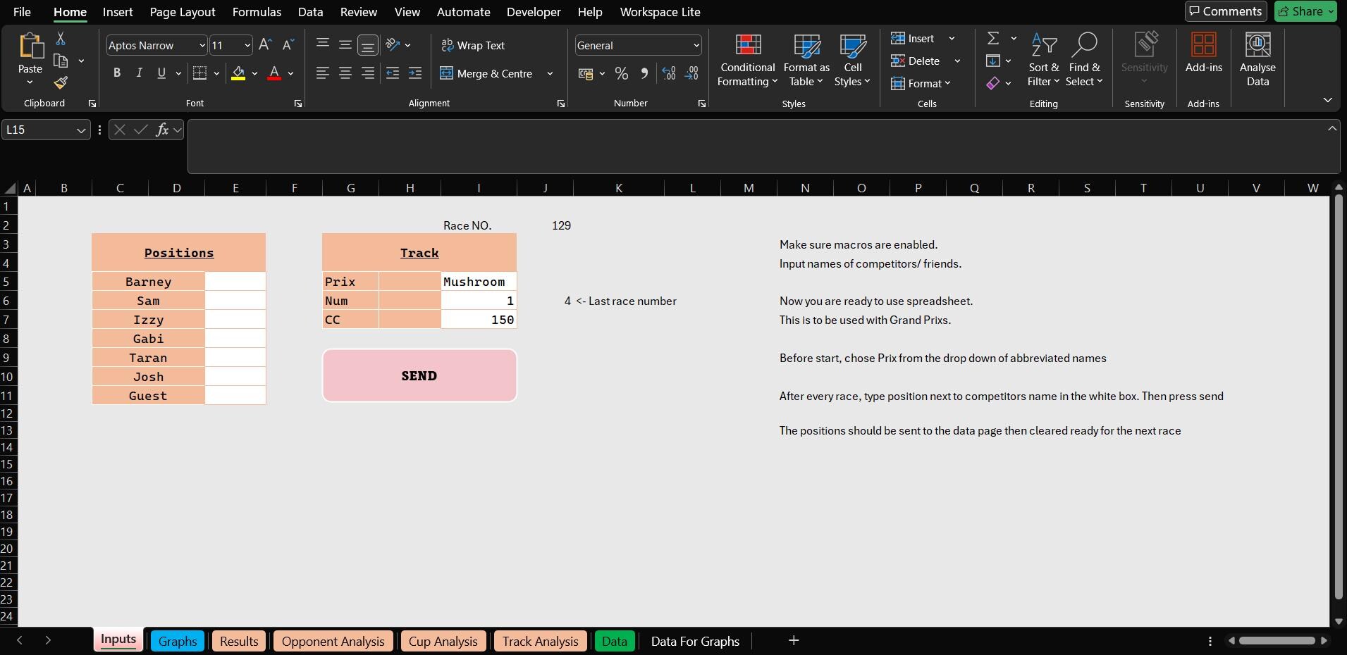 Mario Kart World Excel Spreadsheet Tracker - Etsy