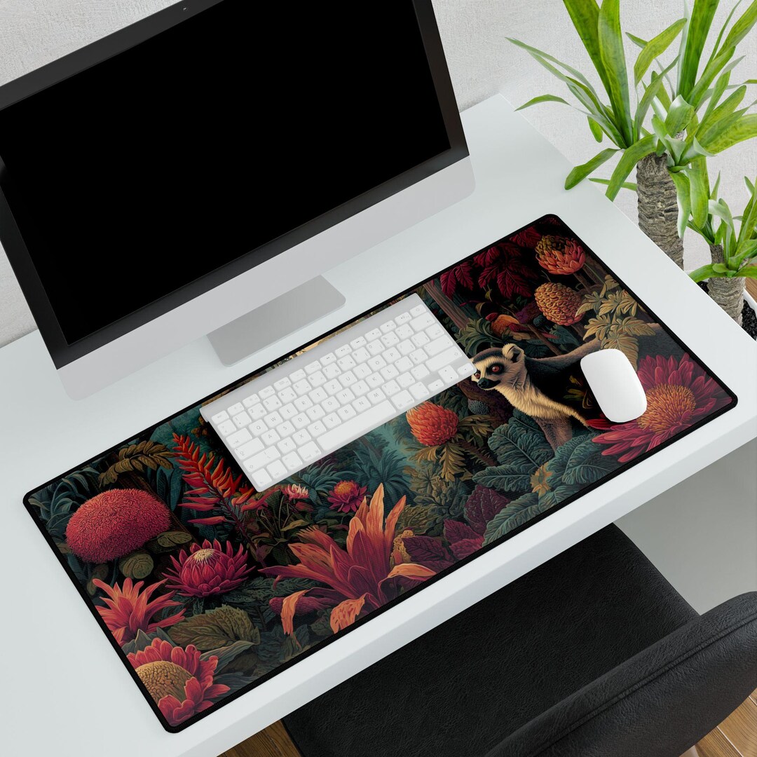 Tropical Jungle Lemur Desk Mat, Unique Office Decor, Gaming Mouse Pad ...