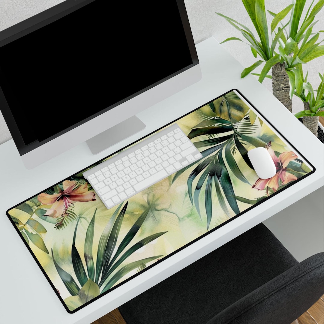 Artistic Tropical Watercolor Desk Mat | Hawaiian Office Decor - Etsy