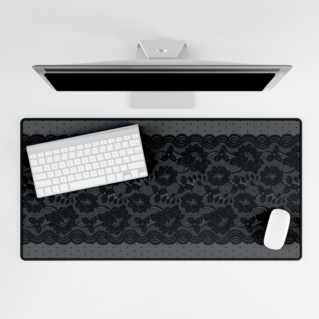 Black Gray Floral Lace Desk Mat, Vintage Office Decor - Etsy