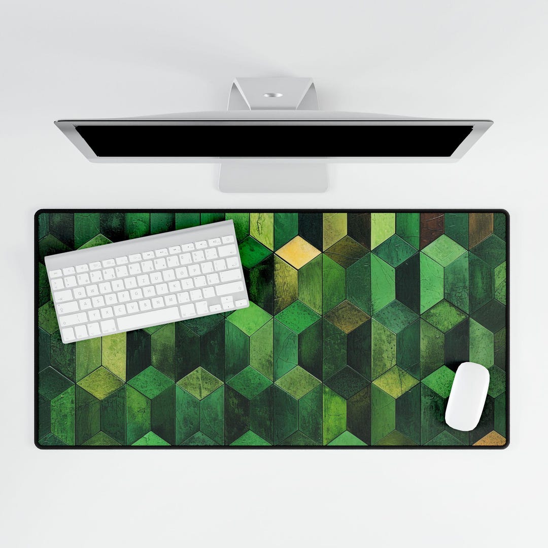 Green Geometric Pattern Desk Mat | Modern Office Decor - Etsy