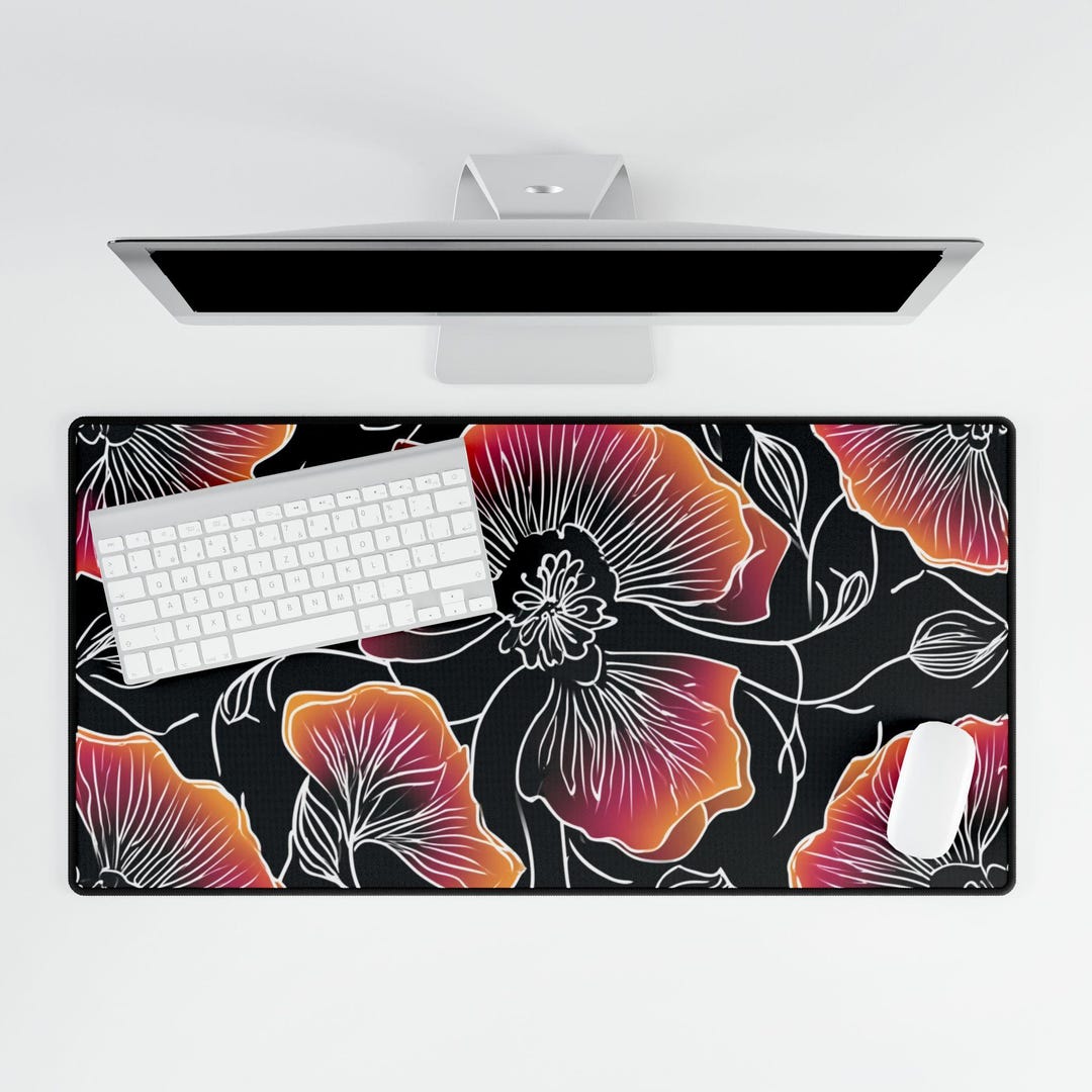 Tropical Floral Batik Desk Mat | Hawaiian Floral Office Decor - Etsy