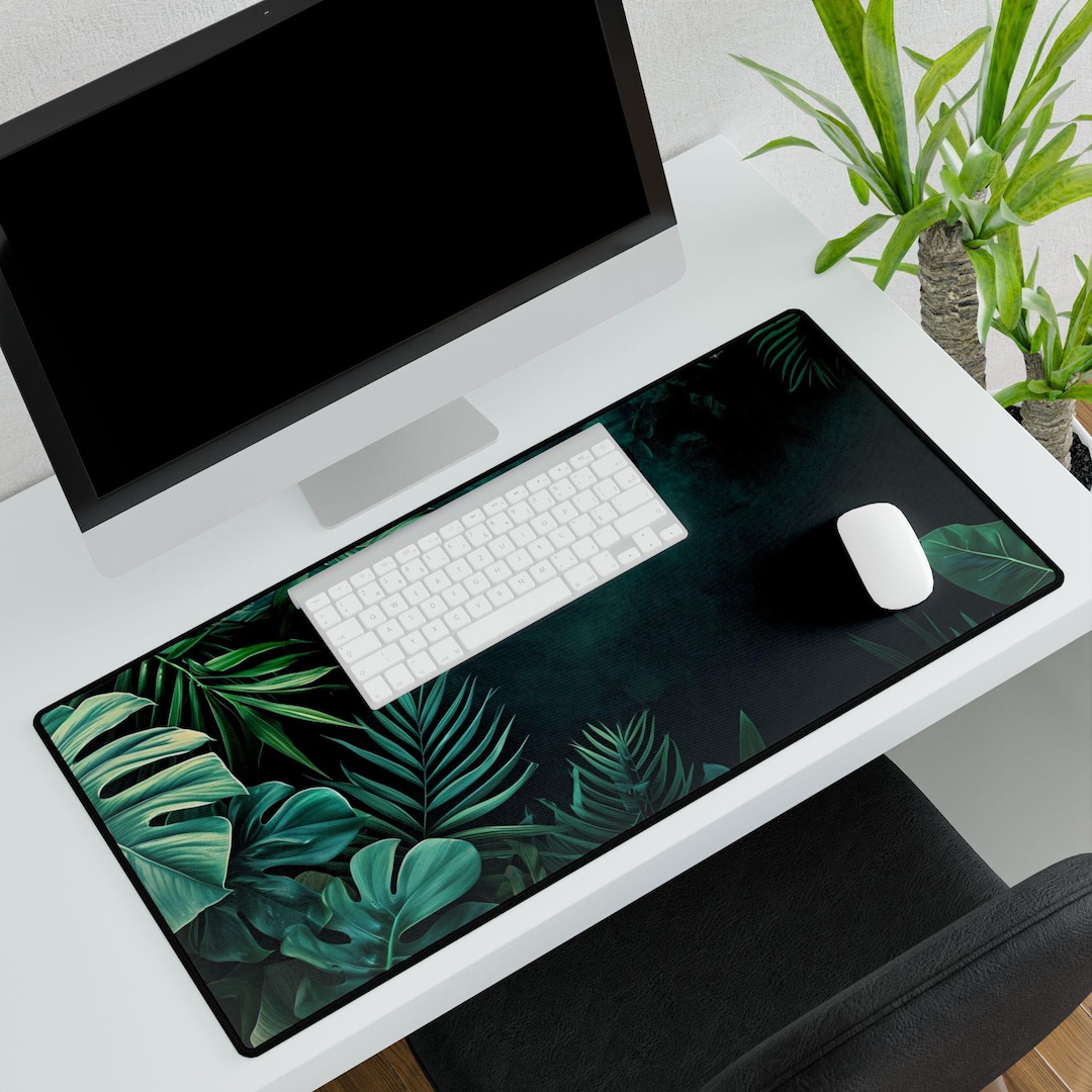Tropical Green Leaves Desk Mat | Botanical Palm Monstera Mousepad - Etsy