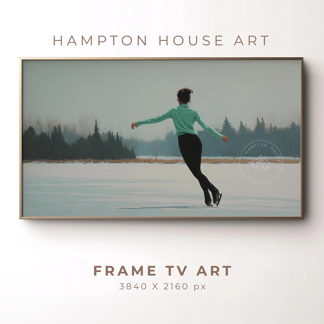Winter Art Figure Skater Frame TV Art Rustic Ice Skating Landscape Art ...