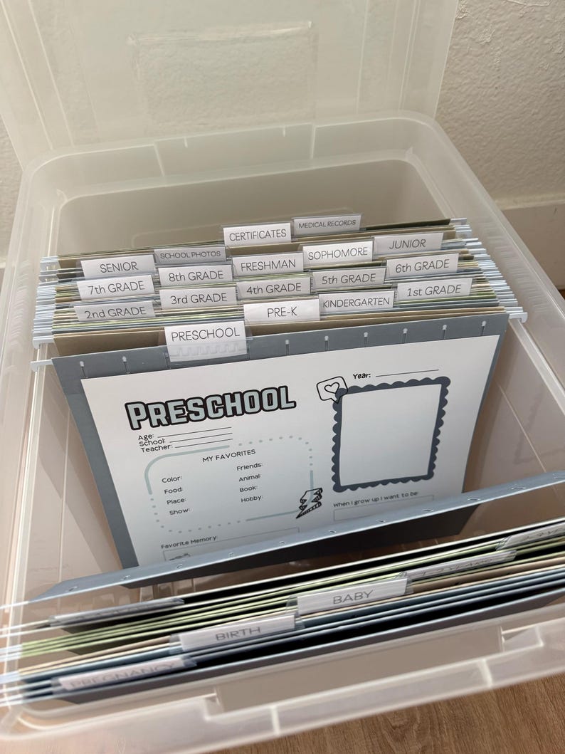 Printable Kids Memory File Box | Digital Download | 23 Tabs + 16 Yearly ...