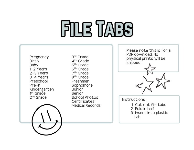 Printable Kids Memory File Box | Digital Download | 23 Tabs + 16 Yearly ...