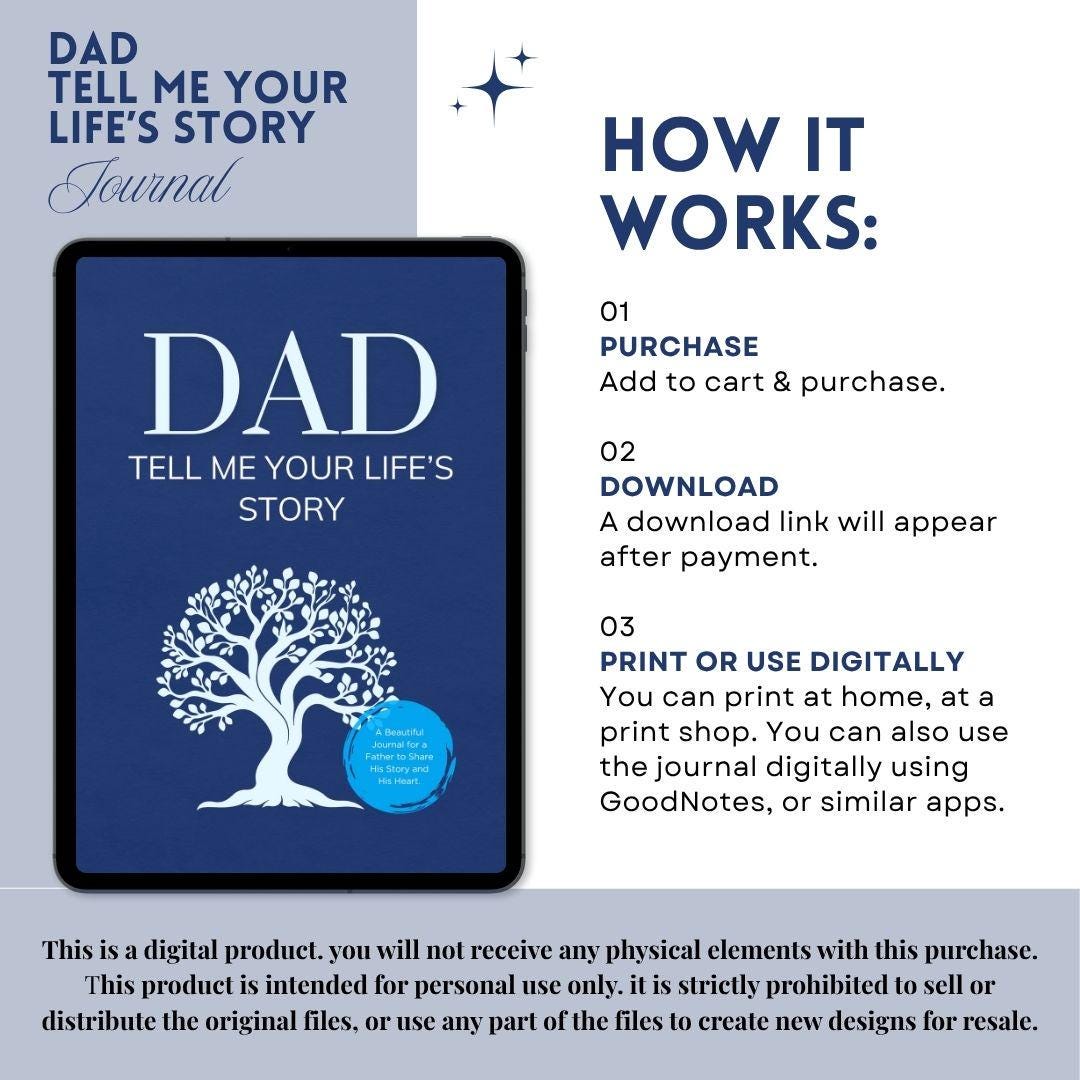 Dad, Tell Me Your Life's Story Printable Journal, A Father’s Legacy ...