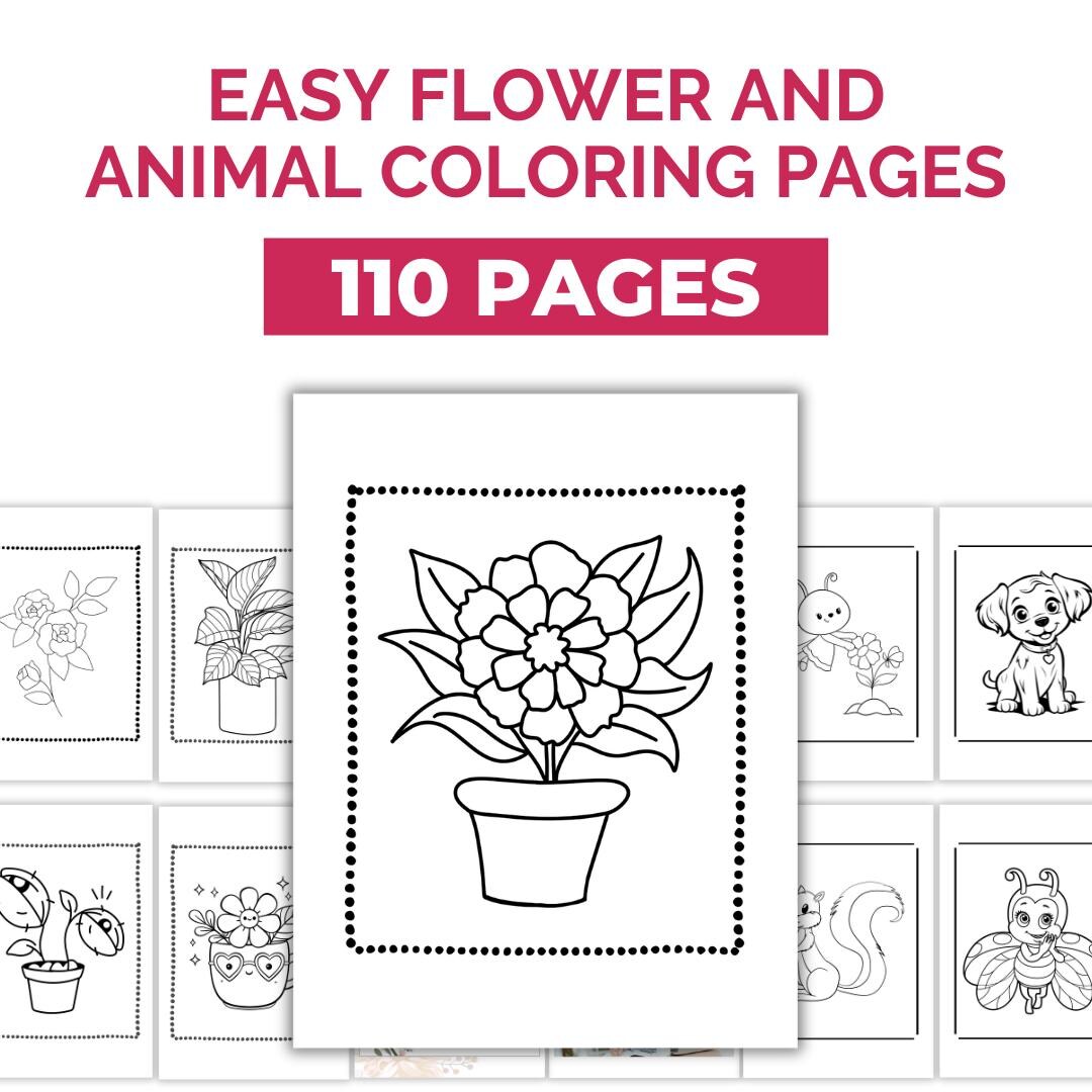 110 Easy Flower and Animal Coloring Pages, Printable PDF Coloring Pages ...