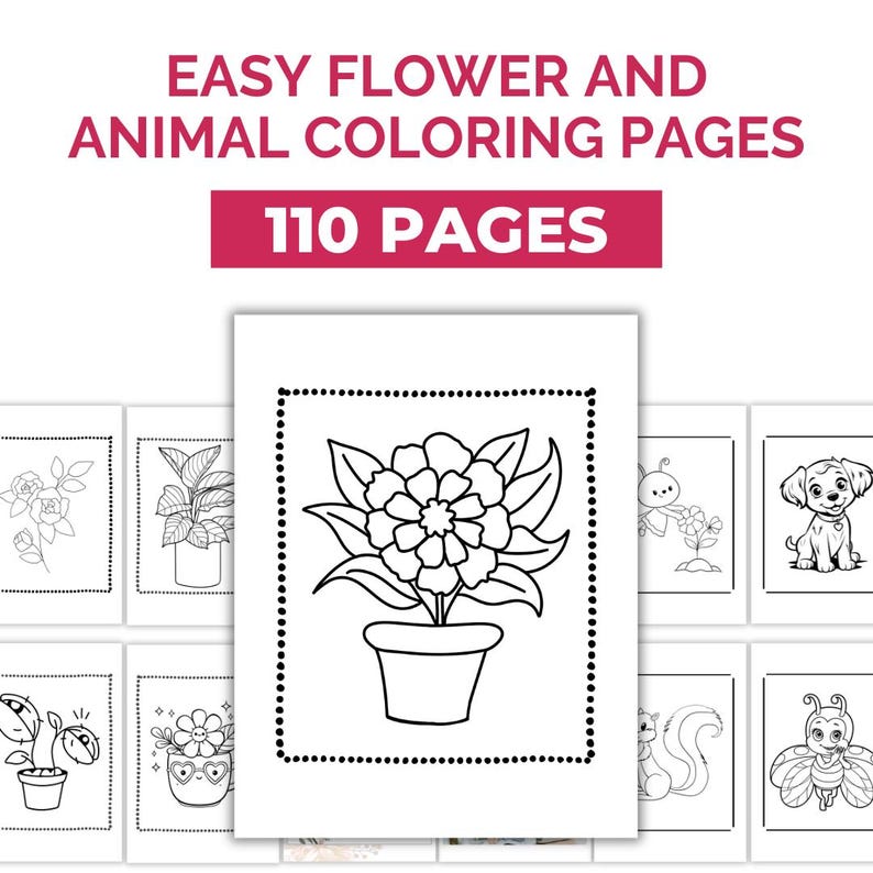 110 Easy Flower and Animal Coloring Pages, Printable PDF Coloring Pages ...