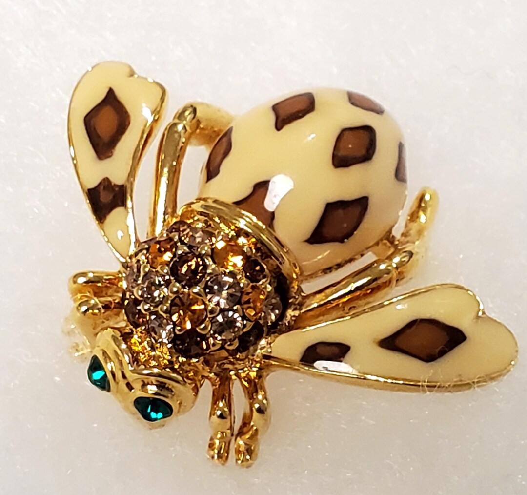 Vtg Avon Joan Rivers Signed Gold Safari Jungle Leopard Enameled Bee Pin ...