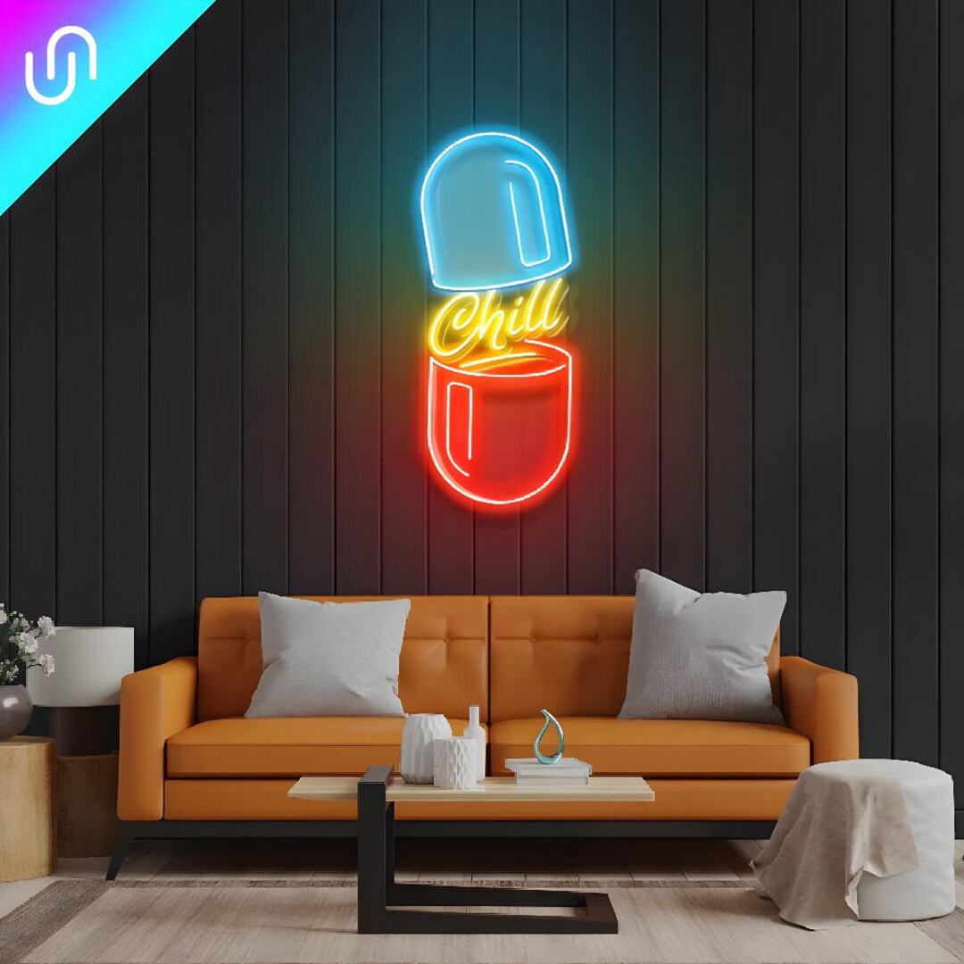 Chill Pill Neon Sign – Modern Wall Decor for Game Room, Bedroom or ...