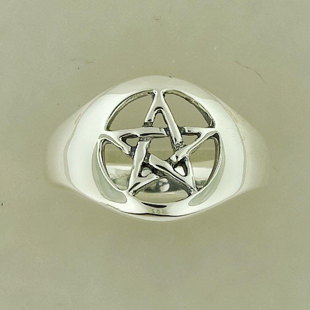 Medium Pentacle Ring in 925 Silver or Bronze Mens Pentacle Ring Jewelry Ladies Pentacle Ring ...