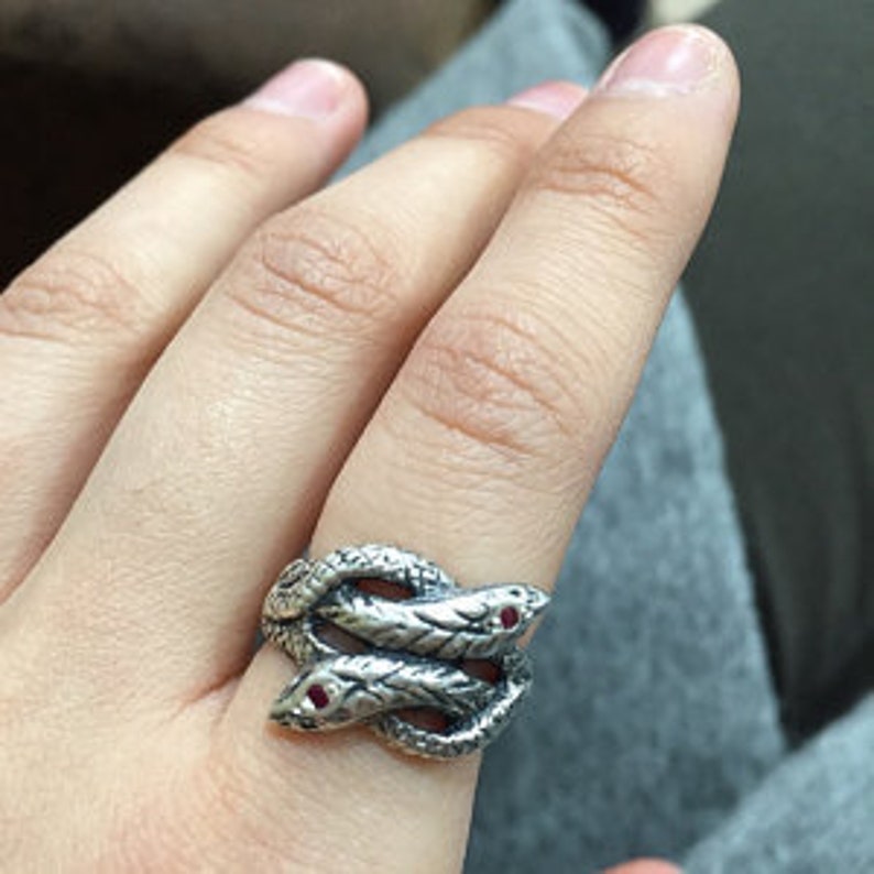 Coiled Twin Snake Ring with Gemstones in Sterling Silver | Etsy