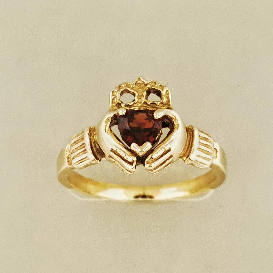 Claddagh Ring With Gemstone Heart in Antique Bronze Irish Celtic ...