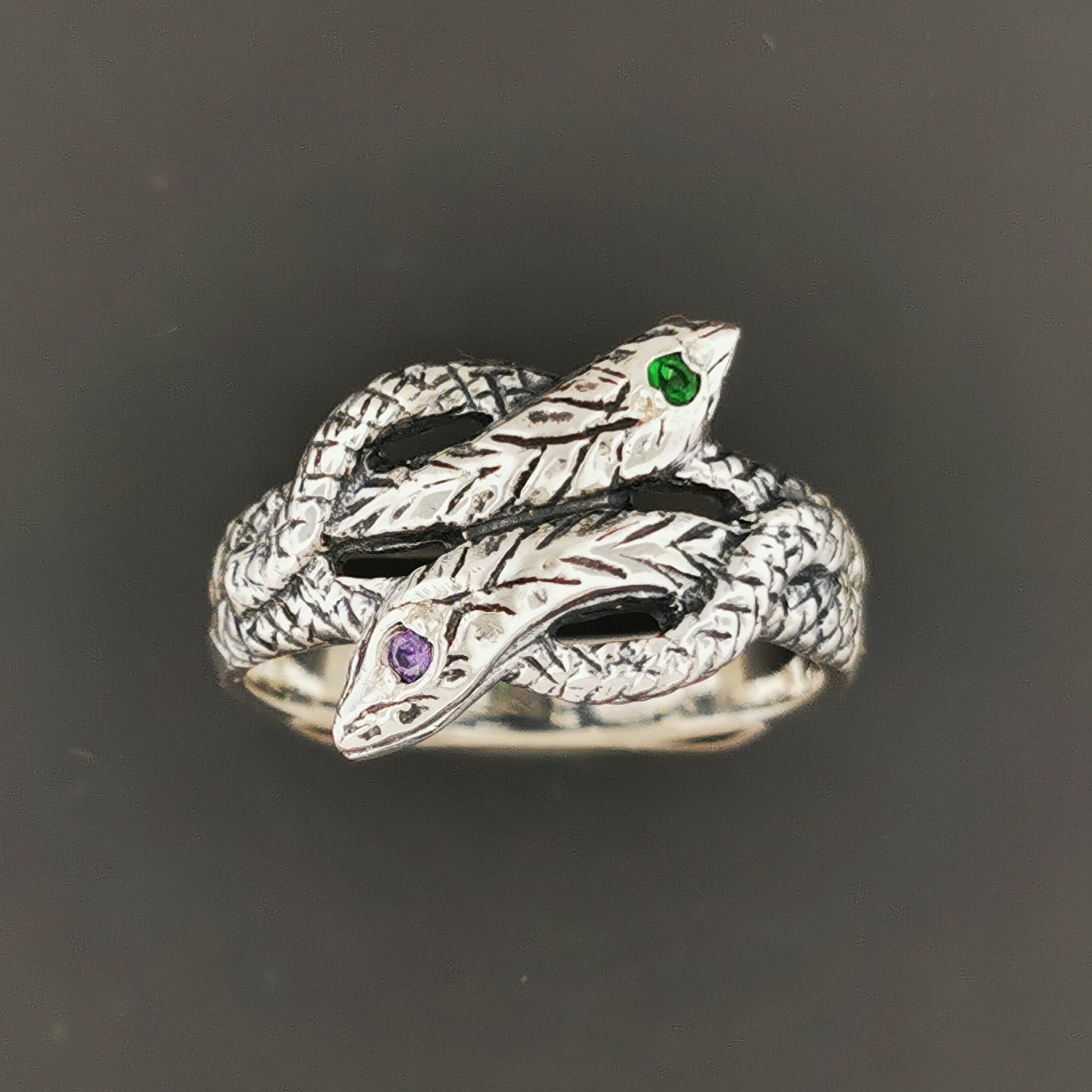 Coiled Twin Snake Ring With Gemstones in Sterling Silver - Etsy Sweden