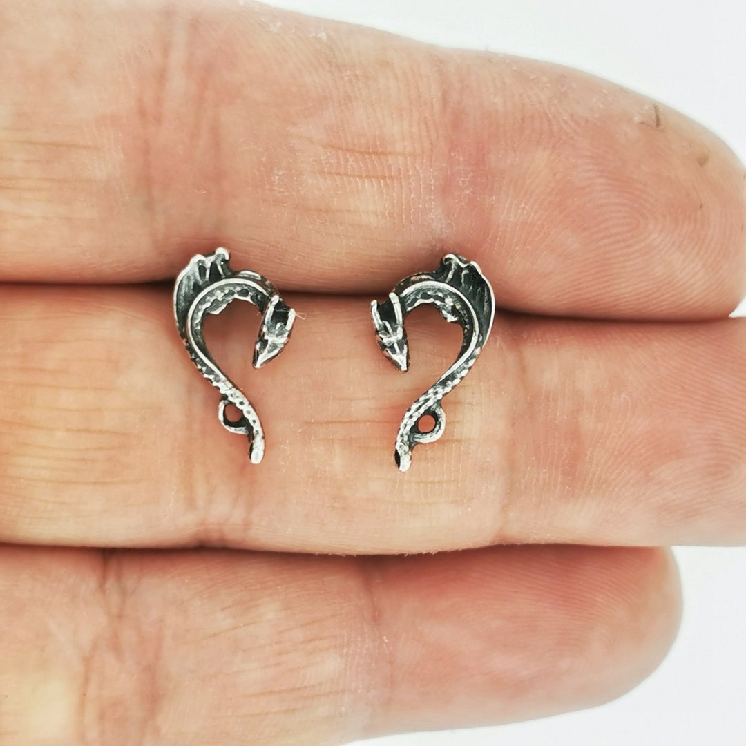 Tiny Dragon Stud Earrings in Sterling Silver - Etsy