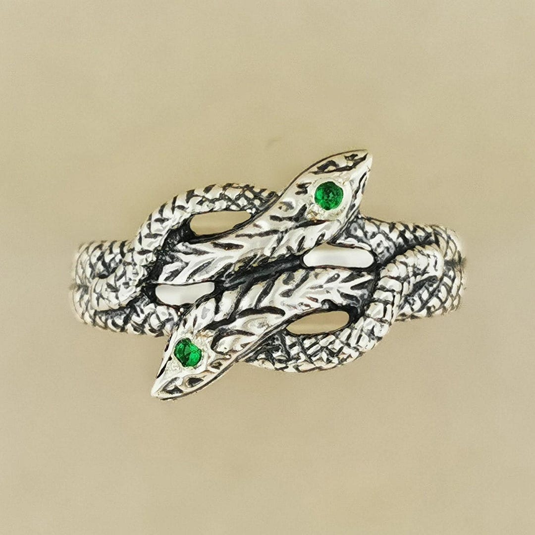 Coiled Twin Snake Ring With Gemstones in 925 Sterling Silver ...