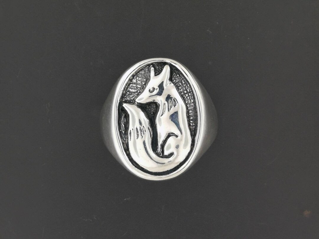 Fox Signet Ring in 925 Sterling Silver or Bronze, Fox Wedding Ring, Fox ...