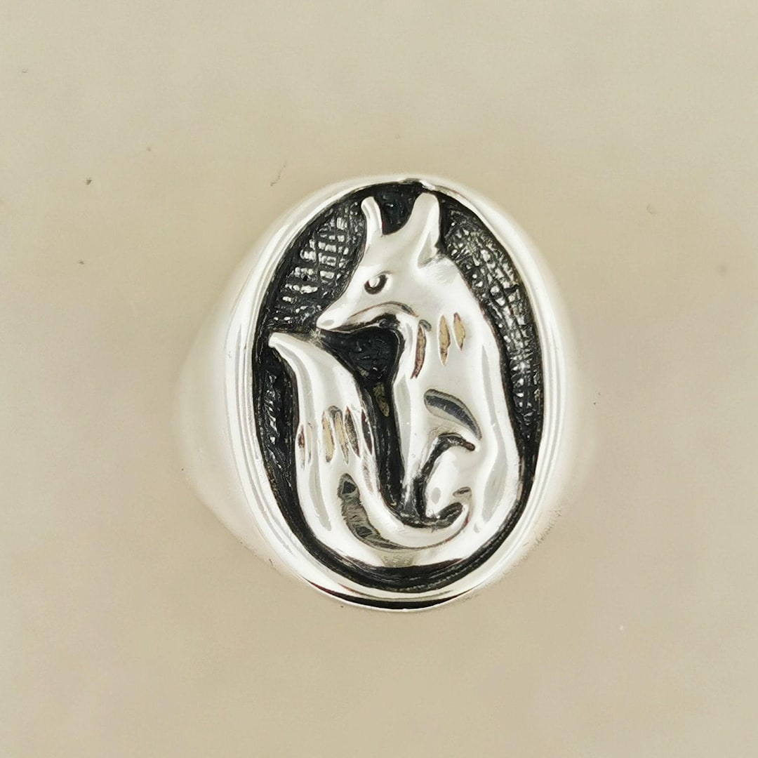 Fox Signet Ring in 925 Sterling Silver or Bronze, Fox Wedding Ring, Fox ...
