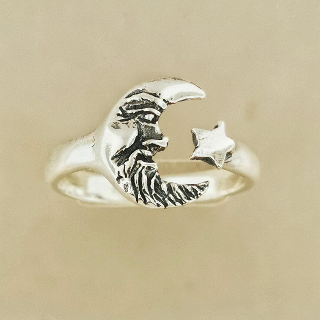 Man in the Moon Adjustable Ring in Sterling Silver or Antique Bronze ...