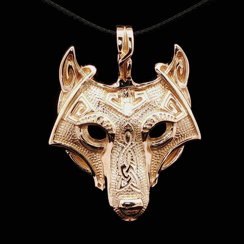 Viking Wolf Head Pendant in Sterling Silver or Bronze Norse Tribal Wolf ...