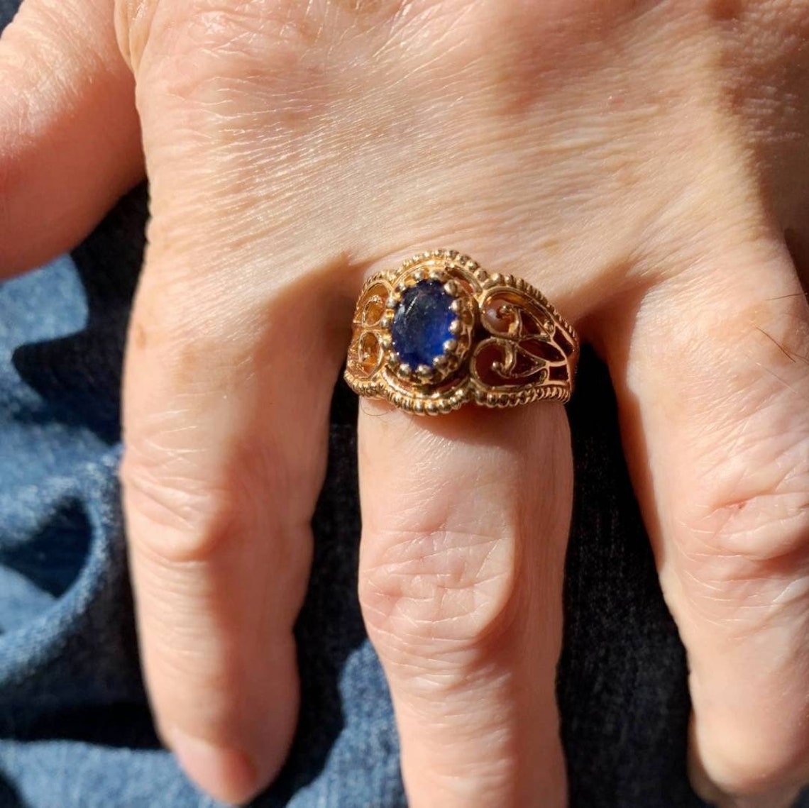 Vintage Style Filigree Ring With Gemstone in Antique Bronze | Etsy