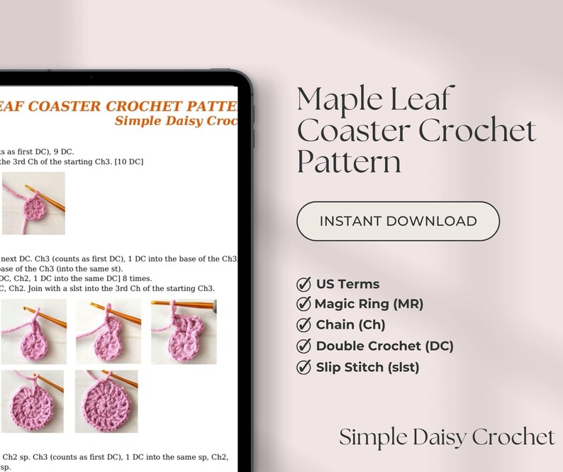 Maple Leaf Coaster Crochet Pattern: DIY Easy Mug Rug Tutorial PDF ...