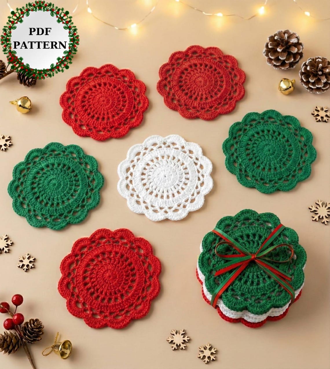 Christmas Crochet Coaster Pattern: Holiday Table Decor Easy & Quick ...