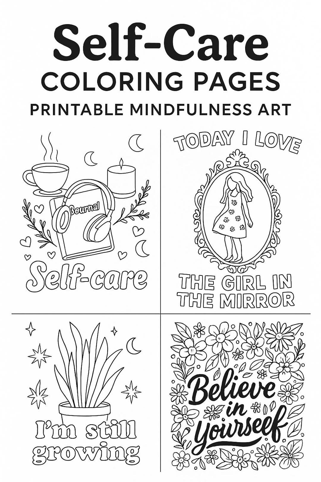 Self-care Coloring Pages | Printable Mindfulness Art | Positive ...