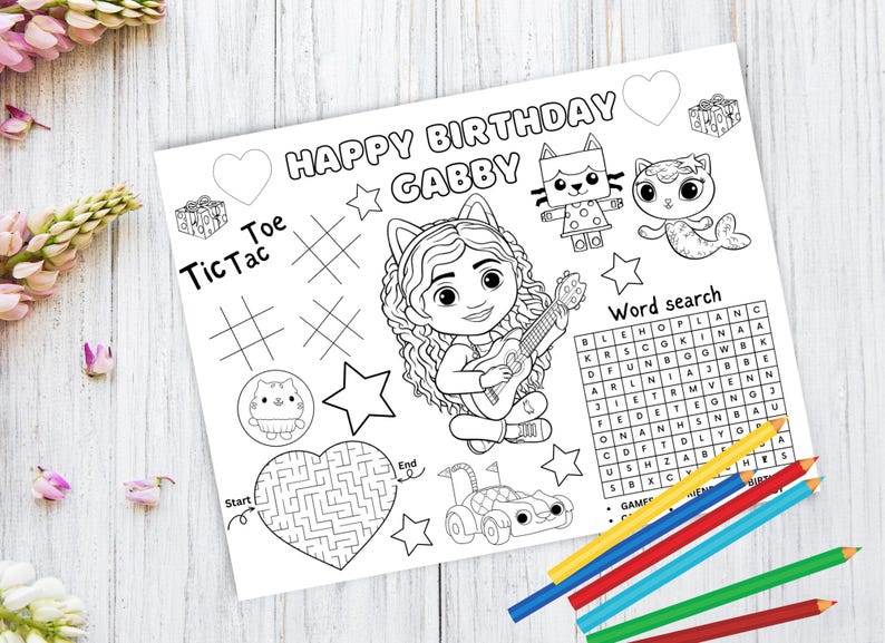 Gabby Happy Birthday Coloring Sheet, Dollhouse Activity Sheet ...