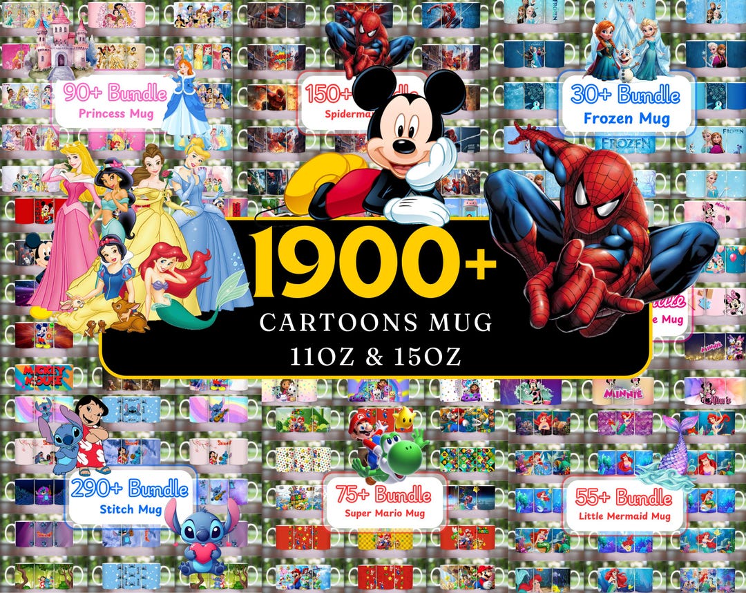 1900+ Cartoon Character Mug Bundle: Sublimation Designs (PNG Digital ...