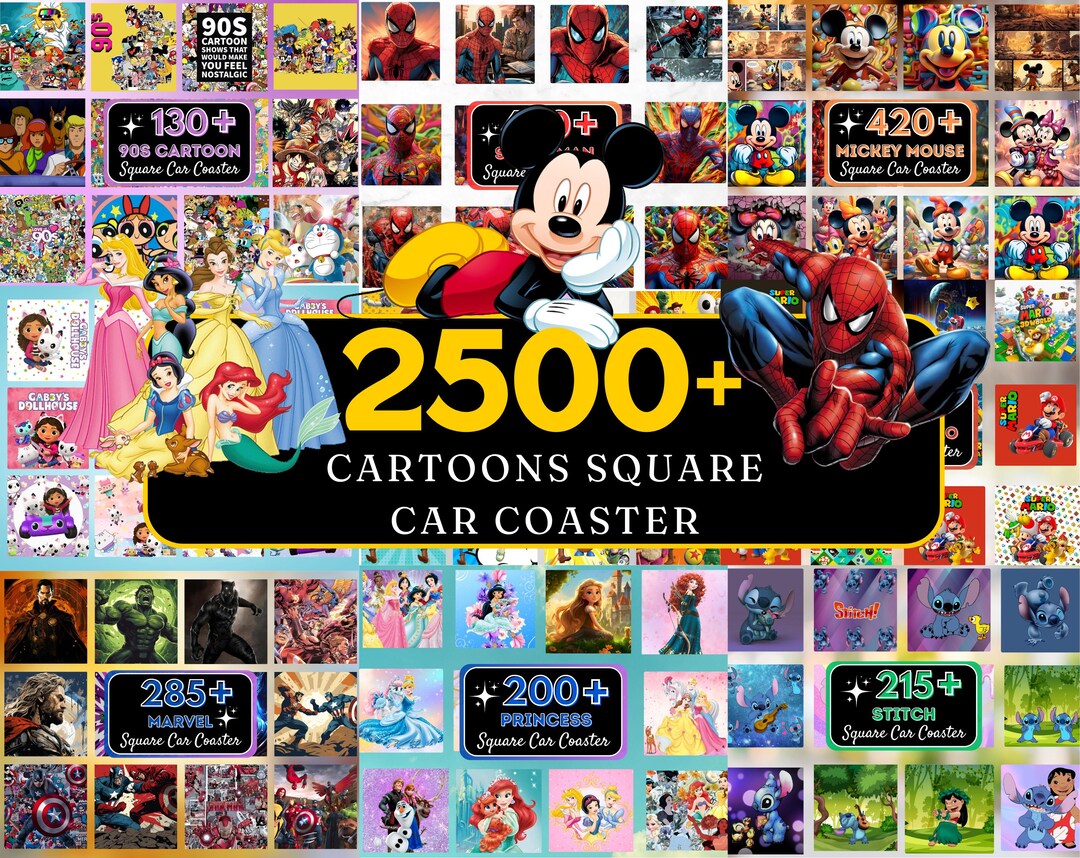 Cartoon Car Coaster Square Sublimation Designs Bundle (PNG Digital ...