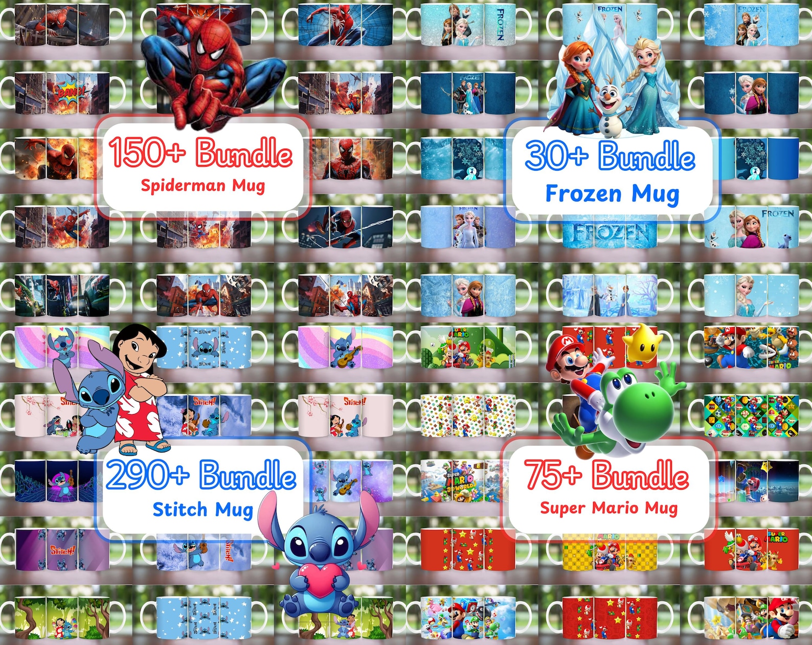1900+ Cartoon Character Mug Bundle: Sublimation Designs (PNG Digital ...